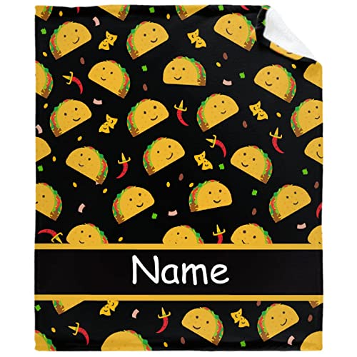 Atthadassi Custom Cute Taco Tuesday Party Blanket with Name, Flannel Throw for Personalized Customized with Text for Girl Boy Kids Adult 50"x60"