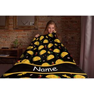 Atthadassi Custom Cute Taco Tuesday Party Blanket with Name, Flannel Throw for Personalized Customized with Text for Girl Boy Kids Adult 50"x60"