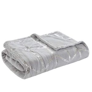 Sleep Philosophy True North Raina Electric Blanket Plush Throws-Low EMF-50" x 60"-Metallic Geometric Print Cozy Soft-3-Setting Heat Controller-5 Years Warranty, 50X60 Inches, Grey