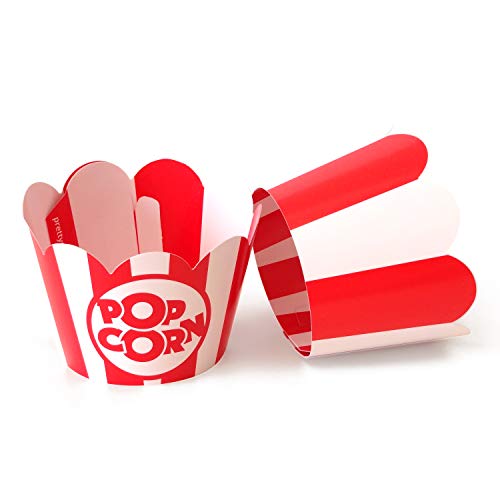 Popcorn Cupcake Wrappers - Red and White Striped - Cute Circus Party Supplies and Carnival Decorations - Movie Night Theme - Easy Set Up For Birthday Parties and Celebrations - Set of 48