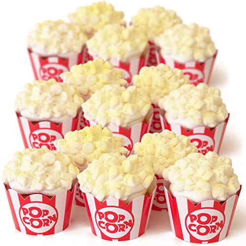 Popcorn Cupcake Wrappers - Red and White Striped - Cute Circus Party Supplies and Carnival Decorations - Movie Night Theme - Easy Set Up For Birthday Parties and Celebrations - Set of 48