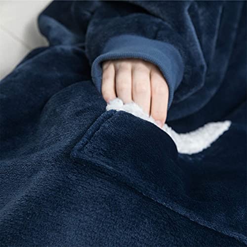 Vinggood Wearable Blanket ，Blanket Sweatshirt, Flannel Blanket Hoodie,Shark Tank for Only One Size Fits All Poeple ( Color : Blue , Size : Adult )