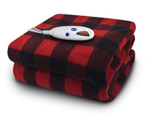 biddeford blankets micro plush electric heated blanket with digital controller, throw, black/red buffalo plaid