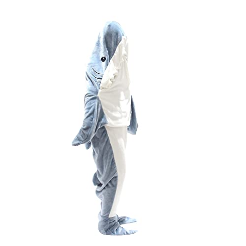 KEOJI Shark Blanket Adult - Wearable Shark Blanket Super Soft Cozy Flannel Hoodie Adult Cosplay Shark Costume Shark Gifts for Shark Lovers (67inX27.5in(M))