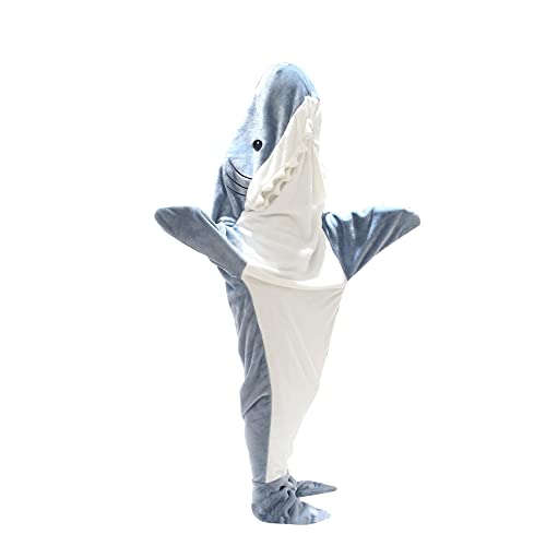 KEOJI Shark Blanket Adult - Wearable Shark Blanket Super Soft Cozy Flannel Hoodie Adult Cosplay Shark Costume Shark Gifts for Shark Lovers (67inX27.5in(M))