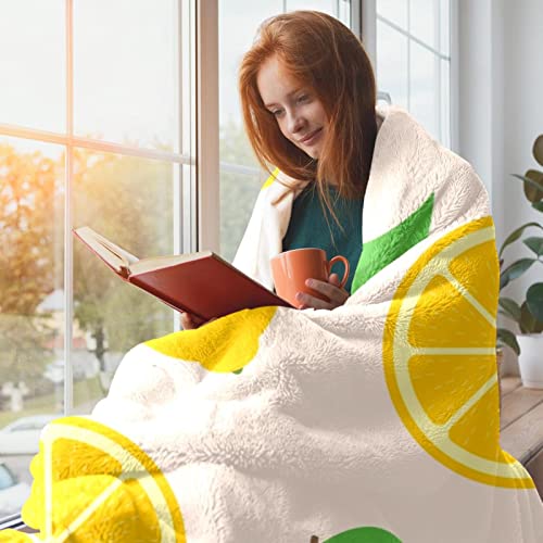 Fleece Throw Blanket for Couch Sofa or Bed Cozy Soft Blankets Yellow Fresh Lemons Summer