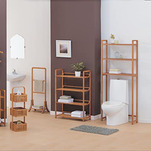 Organize It All Freestanding Bamboo Towel Rack | 3 Tier Bars | Bathroom Organization | Storage Shelf