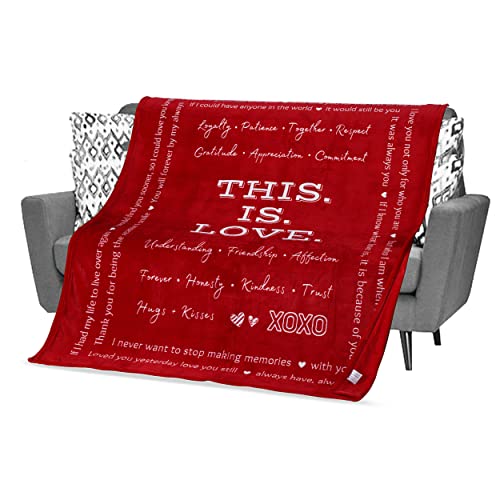 FILO ESTILO Love Throw Blanket, Love Gifts for Her, Wife, Fiance, Girlfriend, Partner, Romantic Gifts for Her for Birthday, Anniversary, Wedding, Engagement, Honeymoon, 60x50inches (Red)