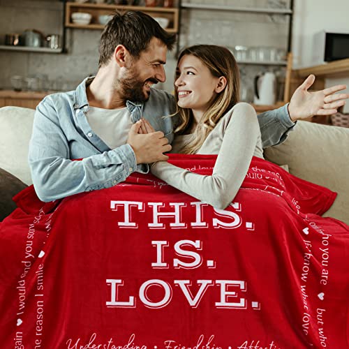 FILO ESTILO Love Throw Blanket, Love Gifts for Her, Wife, Fiance, Girlfriend, Partner, Romantic Gifts for Her for Birthday, Anniversary, Wedding, Engagement, Honeymoon, 60x50inches (Red)