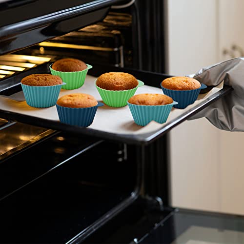 Vethwal Reusable Silicone Baking Cups, 12 Pack Cake Molds, Food Grade, Non-Toxic, BPA Free, Dishwasher Safe