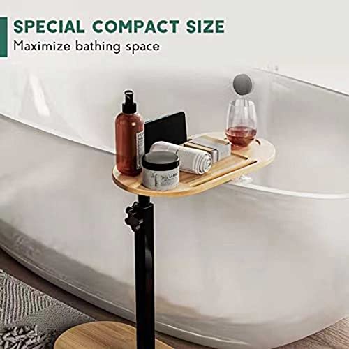 Bathtub Tray, Bamboo Bath Tray, Freestanding Bath Caddy Tray for Tub Against Wall, Adjustable Height, for Couples Wedding Gifts for Her Mom