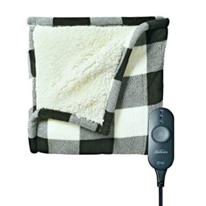 Sunbeam Microplush Sherpa Heated Throw (Plaid Black and White)