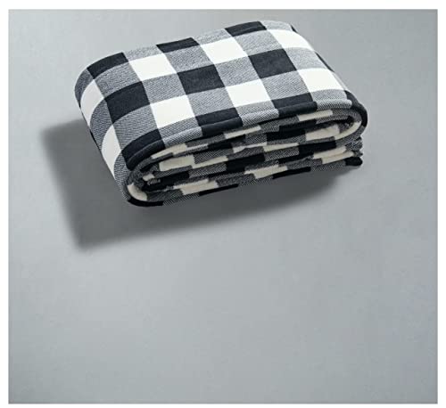 Sunbeam Microplush Sherpa Heated Throw (Plaid Black and White)