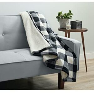 Sunbeam Microplush Sherpa Heated Throw (Plaid Black and White)