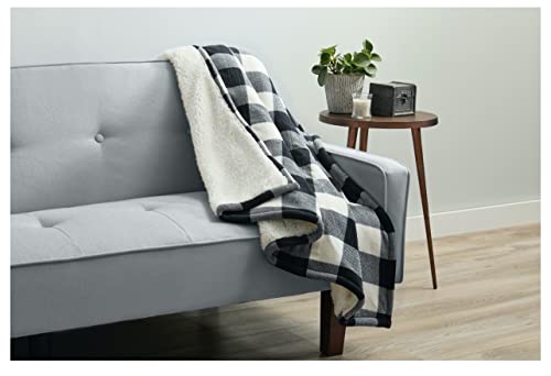 Sunbeam Microplush Sherpa Heated Throw (Plaid Black and White)