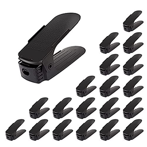 YY YEARCHY Shoe Slots Organizer for Closet Organization, 20 Pack Adjustable 3 Level Shoe Space Saving, Double Layer Shoe Slot Stacker Organizer Holder for Closet(Black)