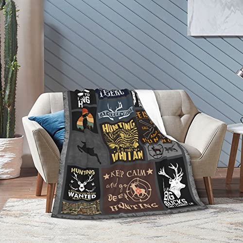 Deer Hunting Camo American Flag Blanket Hunter Gifts for Men Women Funny Hunting Blanket for Men Super Soft Bedding Fuzzy Throw Blanket