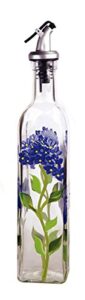 grant howard hand painted square cruet with pourer, blue hydrangeas, 16 oz, blue