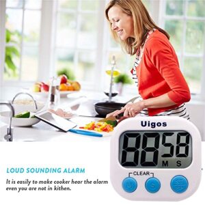 Uigos 2 Pack Digital Kitchen Timer II 2.0 , Big Digits, Loud Alarm, Magnetic Backing, Stand, for Cooking Baking Sports Games Office (White) (2 Pack)