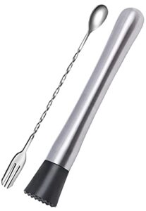 ortarco 10 inch stainless steel muddler for cocktail and 10 inch mixing bar spoon, 2 pices home bar tool set