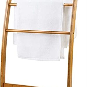 Household Items Bamboo Towel Rack Holder for Bathrooms,Freestanding Beach Towel & Poolside Rack with Bottom Storage Shelf,Quilt Rack Stand or Blanket Rack for Living Room or Bedroom 1pcs