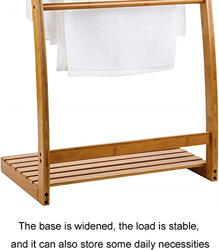 Household Items Bamboo Towel Rack Holder for Bathrooms,Freestanding Beach Towel & Poolside Rack with Bottom Storage Shelf,Quilt Rack Stand or Blanket Rack for Living Room or Bedroom 1pcs