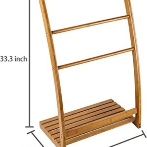 Household Items Bamboo Towel Rack Holder for Bathrooms,Freestanding Beach Towel & Poolside Rack with Bottom Storage Shelf,Quilt Rack Stand or Blanket Rack for Living Room or Bedroom 1pcs