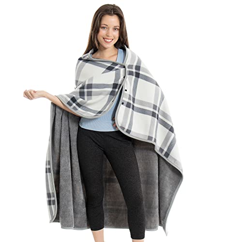 ANDORRA Wearable Ponchos Wrap, Poncho Blanket for Women, Sherpa Lined Cape Blankets, Womens Cozy Blanket with Snaps, Comfy Blanket Hoodie Comfy Blankets, Grey