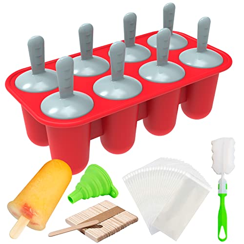 Miaowoof Homemade Popsicles Molds, Silicone Ice Popsicle Maker, Ice Pop Molds with 50 Popsicle Sticks, 50 Popsicle Bags, 8 Reusable Popsicle Sticks, Funnel