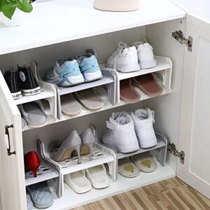 cusnestal shoe stacker slotz space saver, shoe racks for closet organization durable plastic shoes holder for home office storage, white, 4 pack