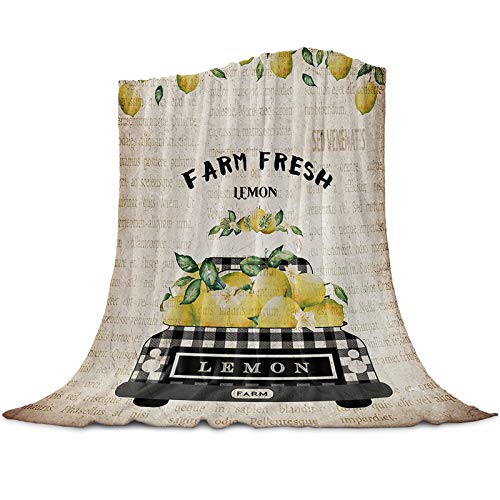 Heart Pain Soft Flannel Fleece Blanket Farm Lemon Harvest Truck Breathable Throw Blanket Vintage Newspaper Cozy Blanket for Couch Sofa Bed Living Room Suitable for All Season - 40x50 inch