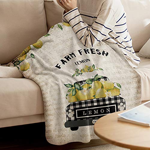 Heart Pain Soft Flannel Fleece Blanket Farm Lemon Harvest Truck Breathable Throw Blanket Vintage Newspaper Cozy Blanket for Couch Sofa Bed Living Room Suitable for All Season - 40x50 inch