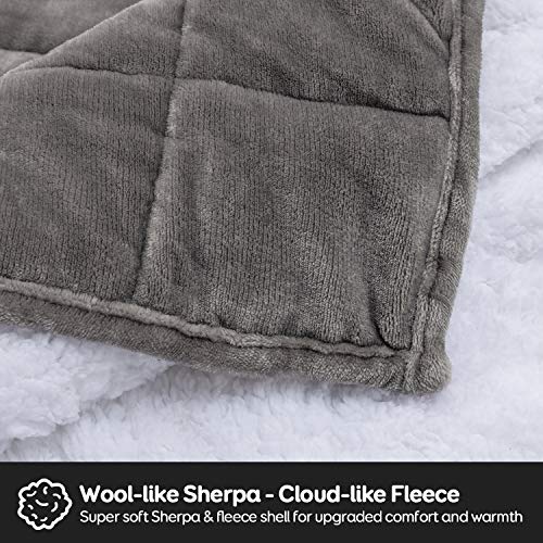 Topblan Sherpa Fleece Weighted Blanket 12lbs, Double Sided with Fuzzy Fleece and Shaggy Sherpa to Help with Better Sleep, 48x72 inches, Grey & White