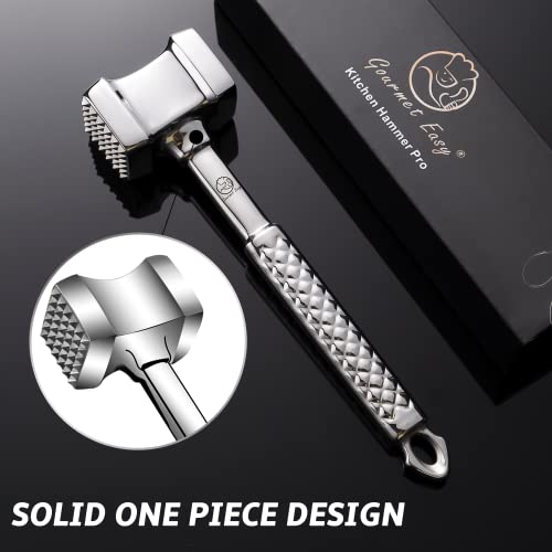 Meat Tenderizer Stainless Steel - Premium Classic Meat Hammer - Kitchen Meat Mallet - Chicken, Conch, Veal Cutlets Meat Tenderizer Tool - Meat Pounder Flattener - Non-SLIP Grip with 5 years Warranty