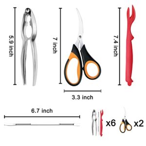 Seafood Cracker Tools, 21 Pcs Crab Leg Crackers and Tools, 6 Crab Crackers, 6 Crab Leg Forks/Picks, 6 Lobster Shellers, 2 Seafood Scissors & 1 Storage Bag, mobzio Portable Seafood Boil Party Supplies