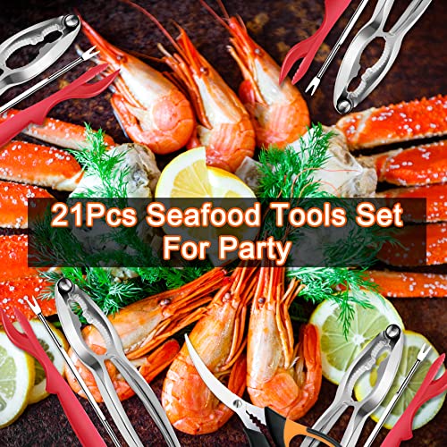 Seafood Cracker Tools, 21 Pcs Crab Leg Crackers and Tools, 6 Crab Crackers, 6 Crab Leg Forks/Picks, 6 Lobster Shellers, 2 Seafood Scissors & 1 Storage Bag, mobzio Portable Seafood Boil Party Supplies