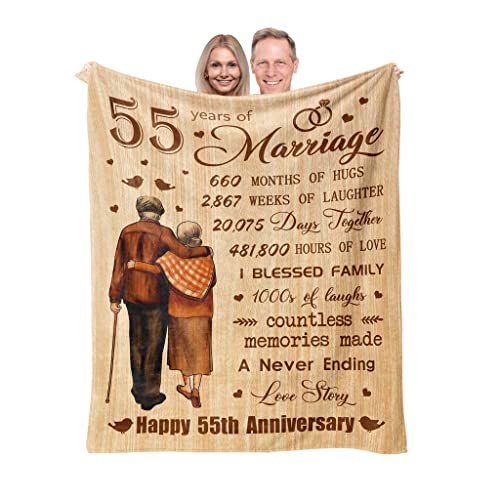 Basiole 55th Anniversary Wedding Gifts for Couple, 55th Anniversary Blanket, Best 55 Anniversary for Husband Wife Parents Gifts, Gift for 55 Years of Marriage Decor Throw Blankets 50"X60"