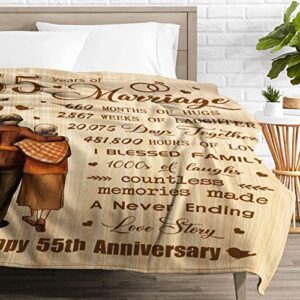 Basiole 55th Anniversary Wedding Gifts for Couple, 55th Anniversary Blanket, Best 55 Anniversary for Husband Wife Parents Gifts, Gift for 55 Years of Marriage Decor Throw Blankets 50"X60"