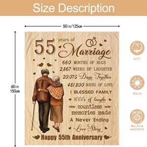 Basiole 55th Anniversary Wedding Gifts for Couple, 55th Anniversary Blanket, Best 55 Anniversary for Husband Wife Parents Gifts, Gift for 55 Years of Marriage Decor Throw Blankets 50"X60"