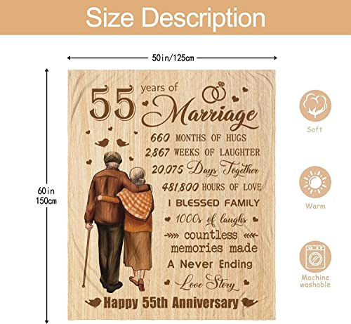 Basiole 55th Anniversary Wedding Gifts for Couple, 55th Anniversary Blanket, Best 55 Anniversary for Husband Wife Parents Gifts, Gift for 55 Years of Marriage Decor Throw Blankets 50"X60"