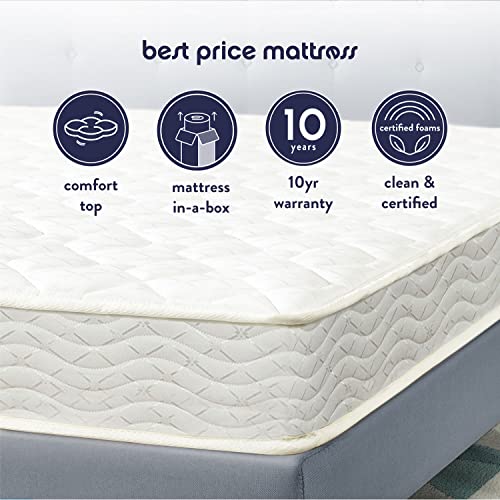 Best Price Mattress 6 Inch Tight Top Innerspring Mattress - Comfort Foam Top with Bonnell Spring Base, CertiPUR-US Certified Foam, Full, White