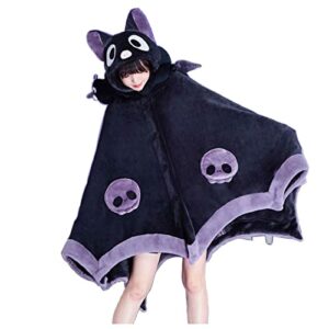 cute halloween wearable blanket hoodie for adults devil bat hooded blanket oversized soft sherpa hoodie women throw cloak wrap with demon wings for women men child student,xl