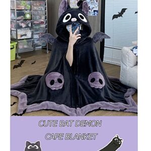 Cute Halloween Wearable Blanket Hoodie for Adults Devil Bat Hooded Blanket Oversized Soft Sherpa Hoodie Women Throw Cloak Wrap with Demon Wings for Women Men Child Student,XL