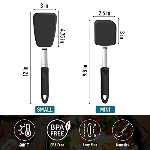 GEEKHOM Silicone Spatula Turner 2 Pack for Nonstick Cookware,600°F Heat Resistant Flexible Kitchen Small Spatulas Set,Cooking Utensils Non Scratch or Melting Flipper,Ideal for Egg,Pancake Baking