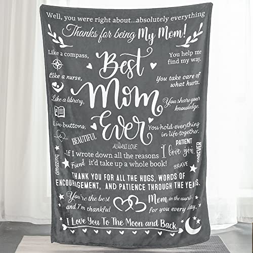 Best Mom Ever Gifts for Mom, Mothers Day Blankets from Daughter Son, Letter Warm Soft Throw Blankets for Mom, Best Mom Ever Blankets, Mom Gifts for Birthday, Mothers Day, 50" x 70"