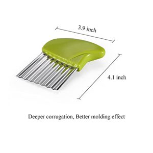 Crinkle Cutter, Stainless Steel Waffle Fry Cutter, Wavy Chopper for Veggies Potato Carrots Butter Lettuce, 2 PCS(Green and Blue)