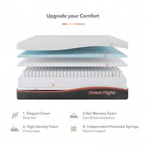 Sweetnight Queen Mattress, 10” Memory Foam Hybrid Mattress in a Box, Individually Wrapped Coils for Motion Isolation, with Moisture Wicking Adaptive Cover, Medium Firm Bed Mattress, Queen Size