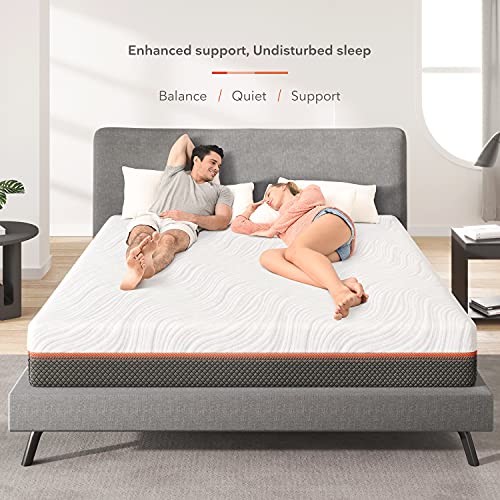 Sweetnight Queen Mattress, 10” Memory Foam Hybrid Mattress in a Box, Individually Wrapped Coils for Motion Isolation, with Moisture Wicking Adaptive Cover, Medium Firm Bed Mattress, Queen Size