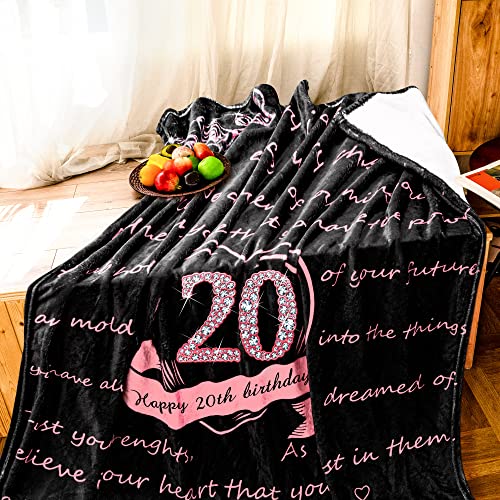 KERAOO Happy 20th Birthday Blanket Gift for Women, 20 Years Old Birthday Ideas Gift for Her, 20th Birthday Christmas Valnetine's Day Throw Blanket Gift for Wife Daughter Girlfriend Friend