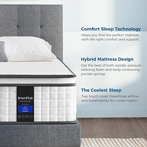 Inofia Full Size Mattress, 10 Inch Full Mattress in a Box, Cool Memory Foam and Innerspring Hybrid Mattress, Breathable Comfortable Mattress, Supportive & Pressure Relief, Full Mattress